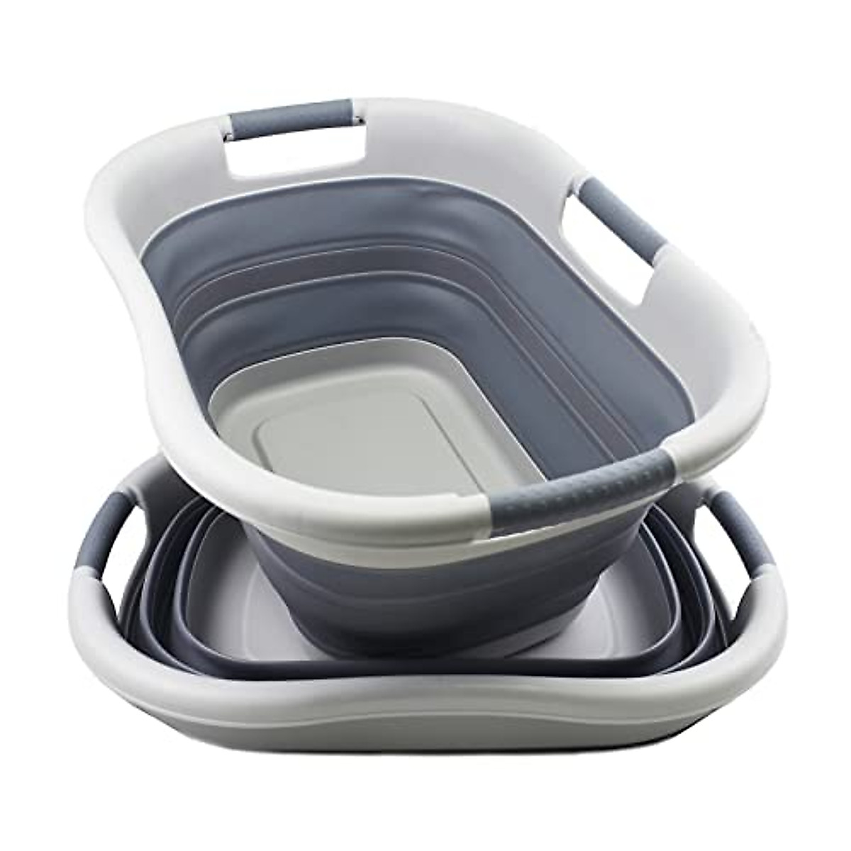 SAMMART 30L (7.9 gallon) Collapsible Plastic Laundry Basket - Foldable Pop Up Storage Container/Organizer - Portable Washing Tub - Space Saving Hamper/Basket (Grey/Dark Grey (Set of 2))