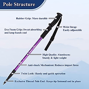 TheFitLife Trekking Poles - 2 Packs with Antishock and Quick Lock, Telescopic, Ultralight - For Hiking, Camping, Trekking