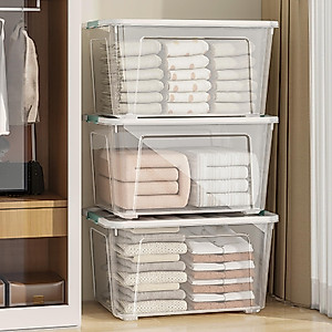 Nicesh 80 L Large Plastic Storage Bins with Latch Lids, 4-Pack Clear Plastic Storage Box with Wheels