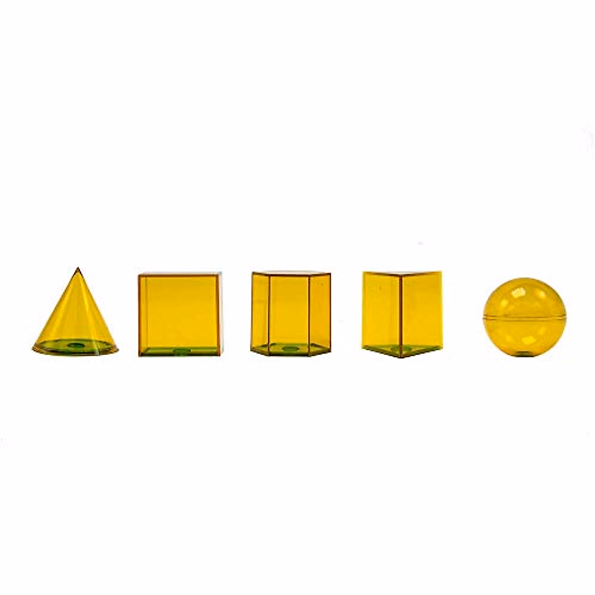 hand2mind Plastic Fillable 3D Shapes, Yellow Geometric Solids for Measuring Volume (Set of 14)