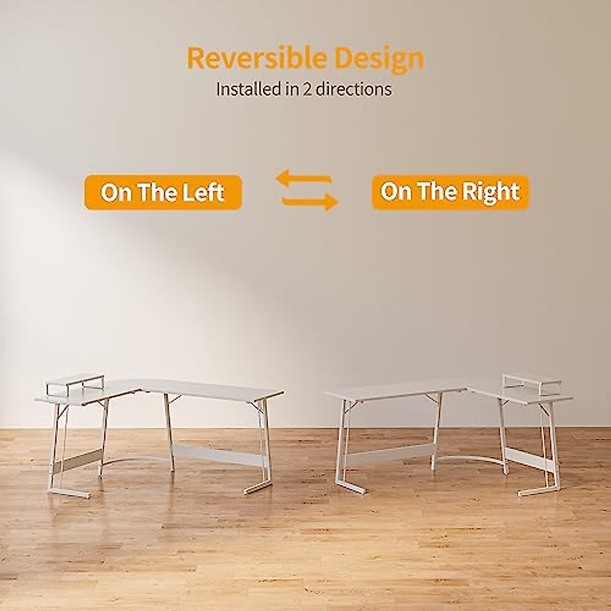 CubiCubi L Shaped Gaming Desk Computer Office Desk, 47 inch Corner Desk with Large Monitor Stand for Home Office Study Writing Workstation, White