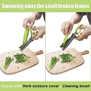 Herb Cutter Scissors 5 Blade Scissors Kitchen Multipurpose Cutting Shear with 5 Stainless Steel Blades & Safety Cover & Cleaning Comb Cilantro Scissors Sharp Shredding Shears Herb Scissors Set (Green)