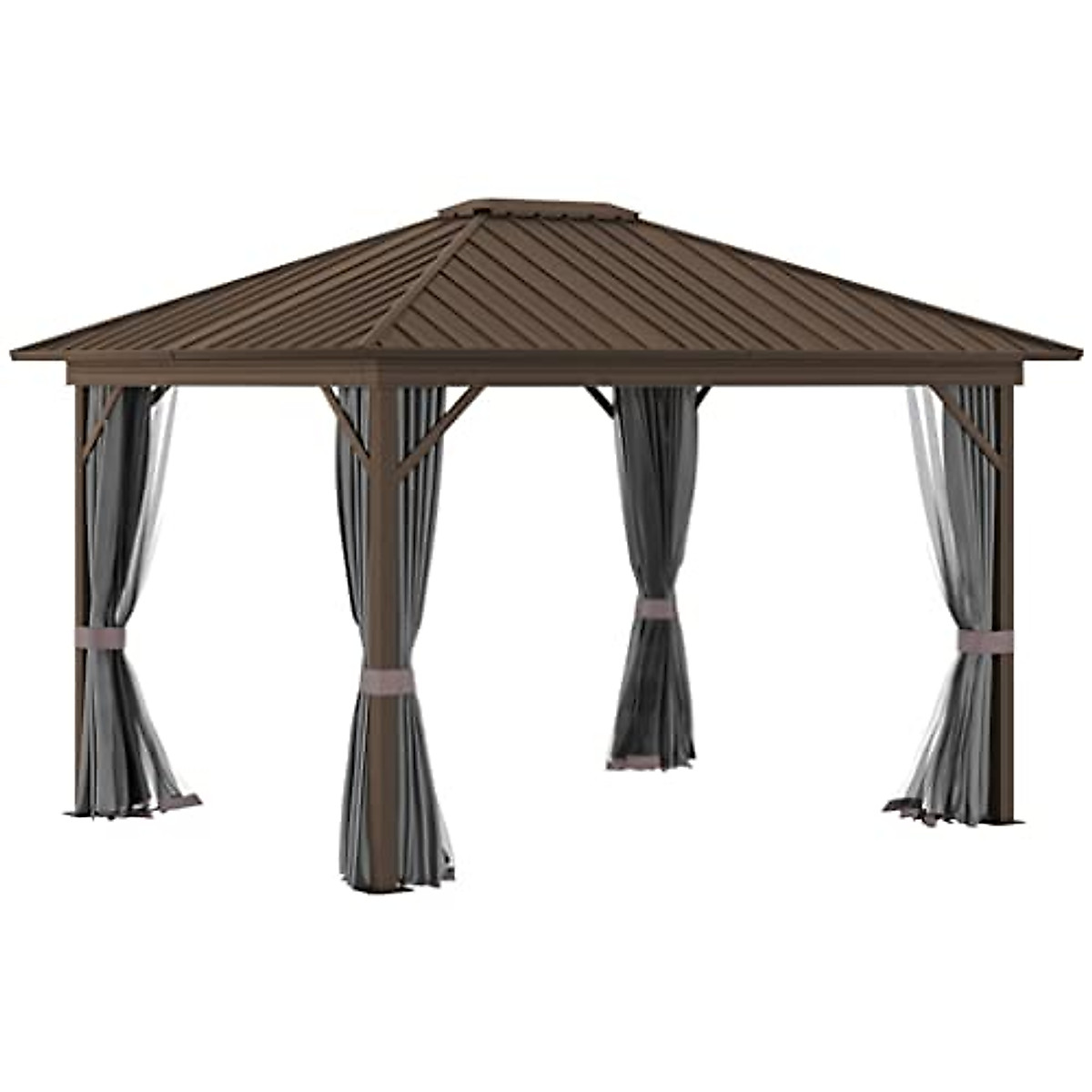 LJMXE 10' X 12' Outdoor Hardtop Gazebo with Aluminum Frame, Metal Roof Gazebo Canopy with Curtains and Netting