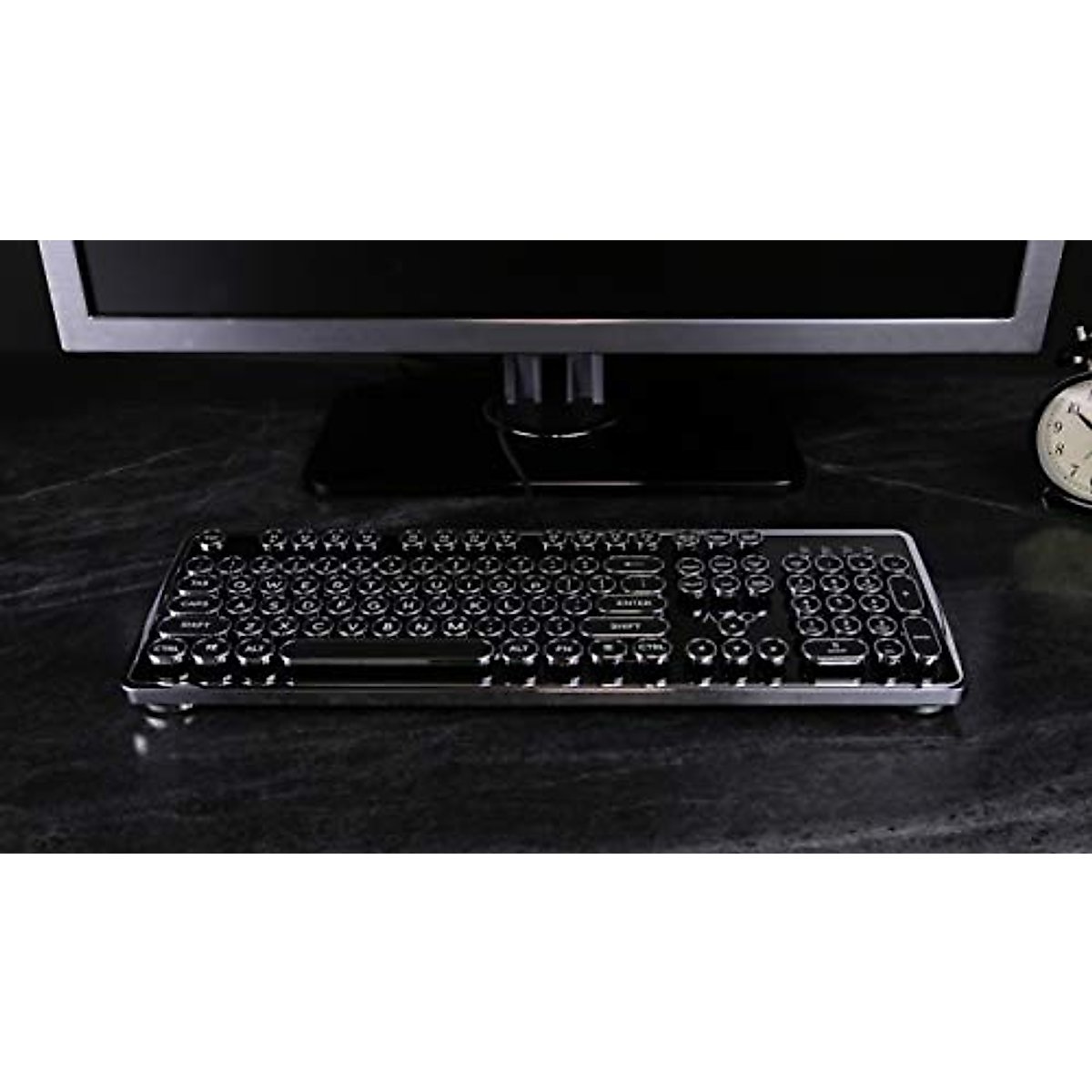 Azio Retro - Wired USB Mechanical Keyboard in Black and Chrome for PC (Blue Switch) (MK-RETRO-01)