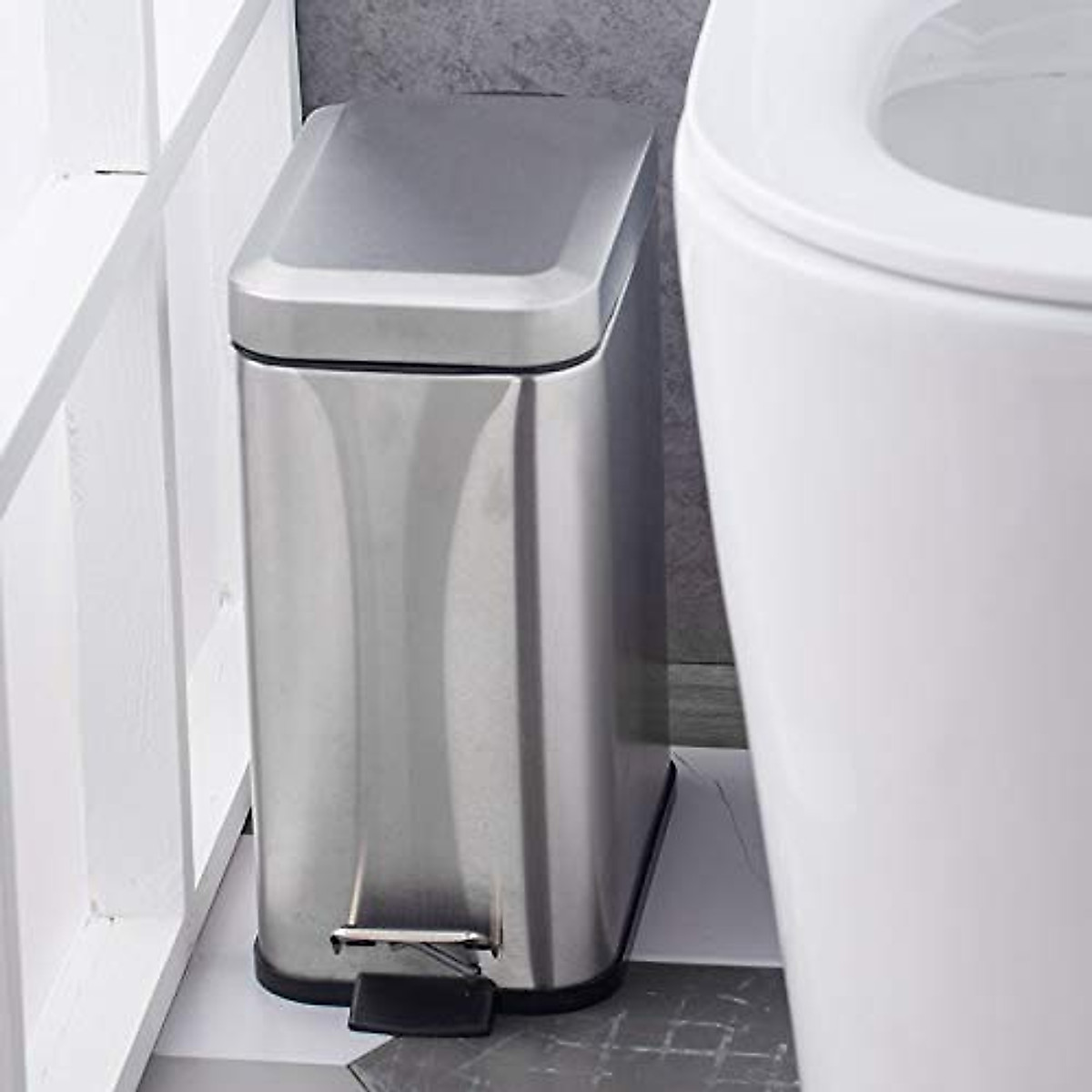 1.3 Gallon- Rectangular Small Steel Step Trash Can Wastebasket,Stainless Steel Bathroom Slim Profile Trash Can,5 Liter Garbage Container Bin for Bathroom,Living Room,Office and Kitchen,Silver