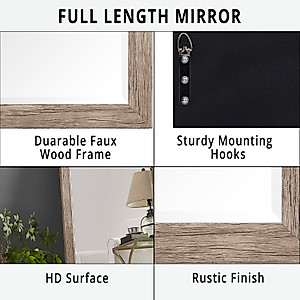 Naomi Home Farmhouse Full-Length Mirror with Wood Frame – Rustic 66"x32" Large Floor Mirror, Elegant Full Body Standing or Wall Mirror, Rustic Wood Mirror Full Length for Bedroom, Warm Grey Finish