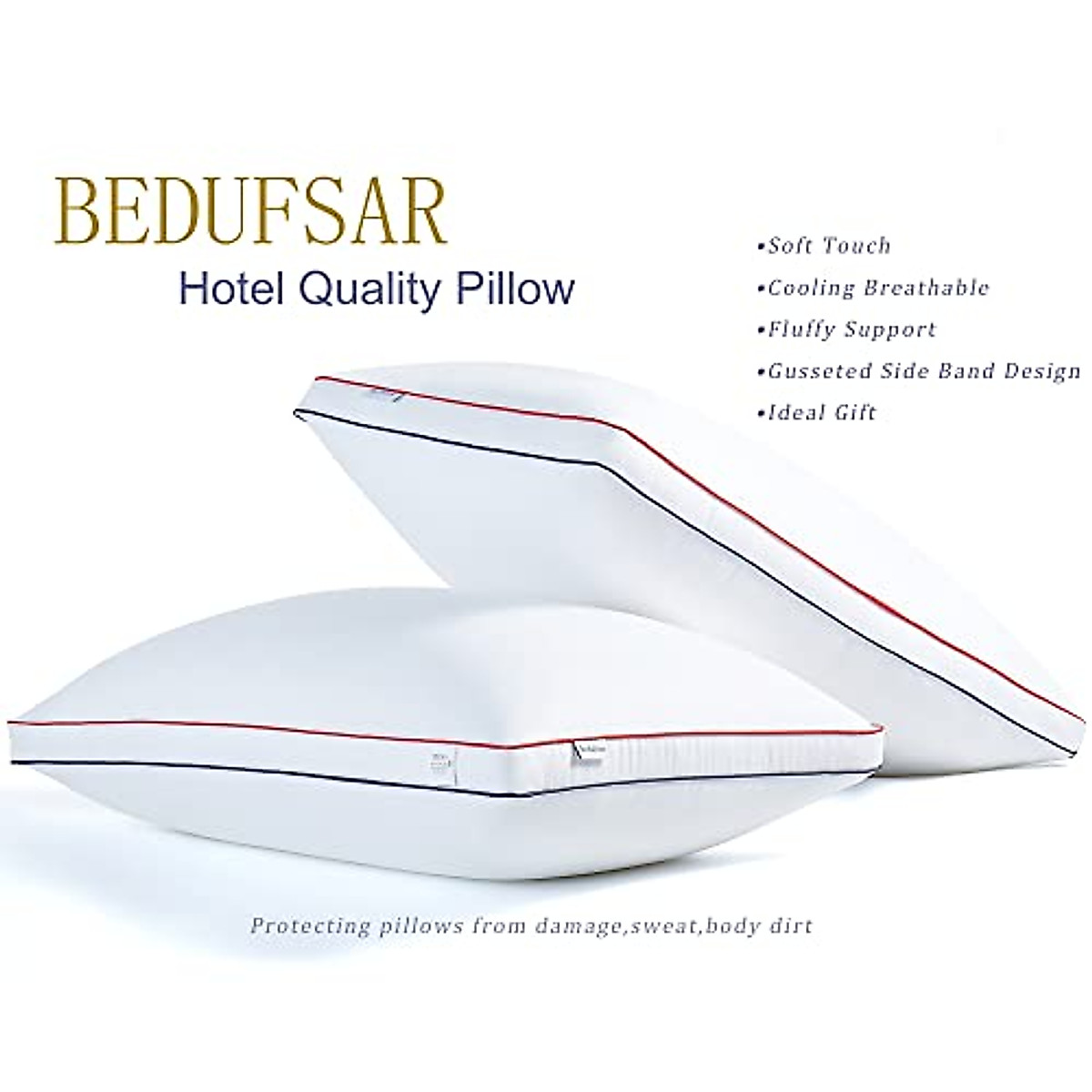 Bedufsar Bed Pillows King Size Set of 2, Hotel Quality Firm and Supportive Gusseted Pillows for Side and Back Sleepers, Cooling Down Alternative Fluffy and Soft Pillow (20x34 in)
