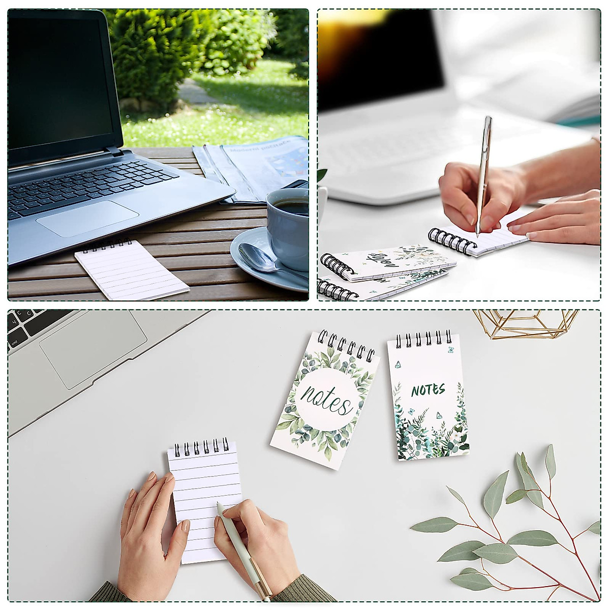 Yeaqee 24 Pcs Greenery Eucalyptus Spiral Notebook Mini Aesthetic Spiral Notebook Cute Eucalyptus Flower Party Favors Journal Small Memo Note Pad Bulk for Office Supplies Wedding Party