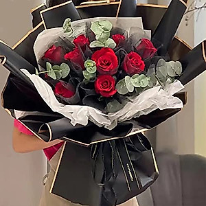 20 Sheets Flower Wrapping Papers Waterproof Gold Edge Wrappers Floral Bouquet Gift Package Paper Florist Packaging Supplies for Mother's Day Birthday Wedding Holiday Decoration