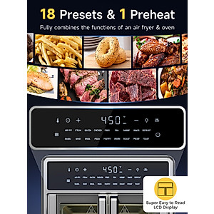 Air Fryer 15.8 Qt,French Door Toaster Oven Combo Compact Countertop Design,18 Presets & 1 Preheat & 1 Light,Easy Clean,Simple Panel,Multi Cooking,4 Accessories,Stainless Steel,Kitchen Elite