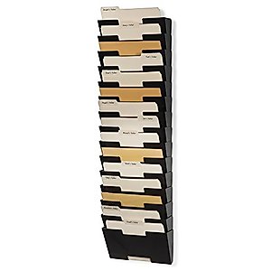 Wallniture Lisbon 15-Tier Wall Mounted File Holder and Desk Organizer, Metal Black Office Organization and Storage Rack