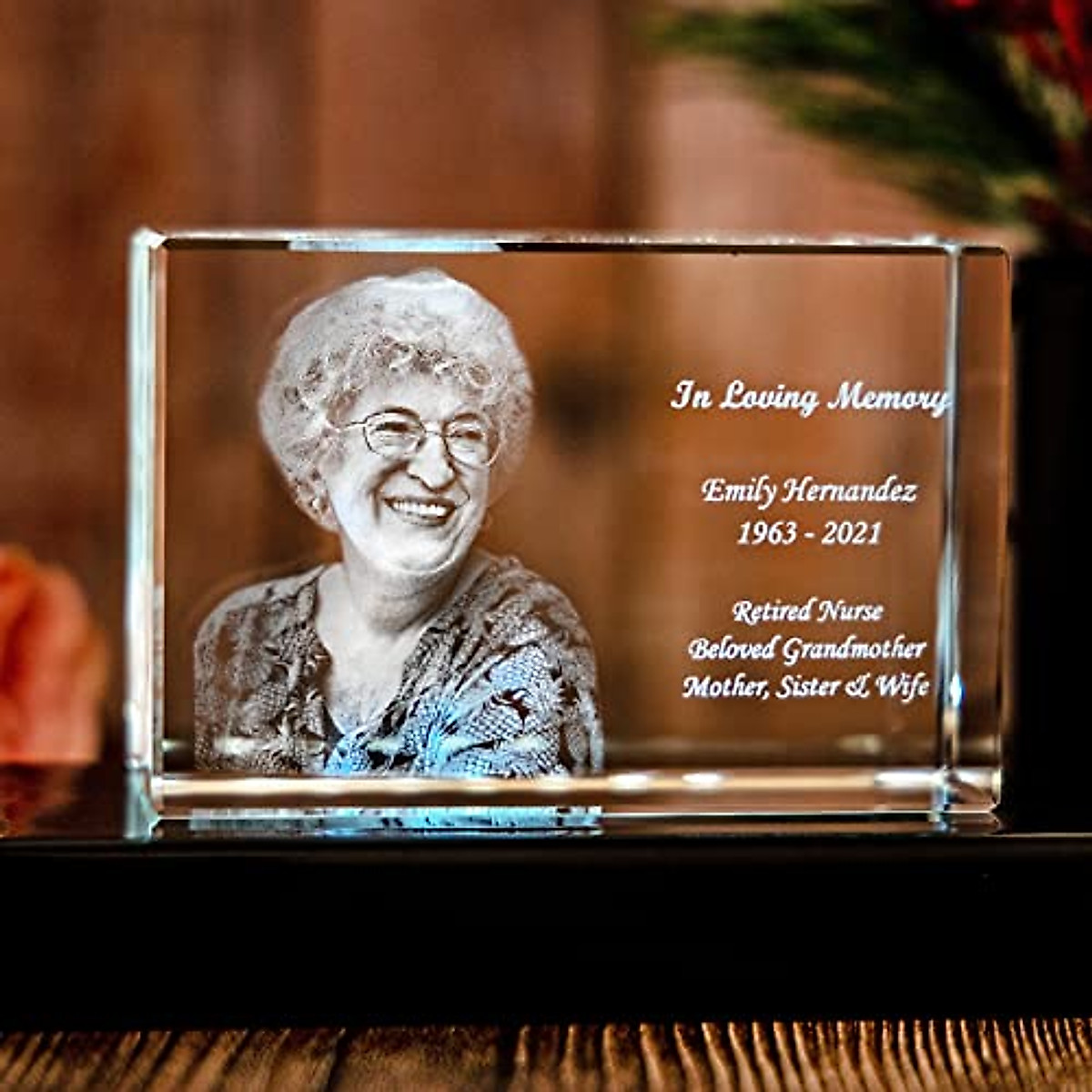 3D Laser Gifts Personalized Gift for Mom, Unique Home Decor, Custom Laser Etched Glass | Birthday, Anniversary, Wedding, Mother’s Day, Father’s Day, Christmas, Holiday | 3D Photo Crystal Rectangle