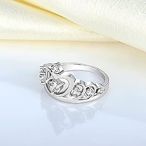 YL Womens 925 Sterling Silver Cubic Zirconia Princess Heart Crown Ring, Size 9