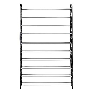 conrover 10-Tier Shoe Rack Shoes and Boots Storage Organizer 50 Pairs Shoe Rack for Entryway Closet and Bedroom Shoe Shelf Metal & Plastic Shoe Tower, Black & Silver