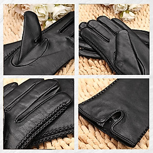 MaxW Leather Gloves for Women Winter, Touchscreen Gloves for Cold Weather with Warm Lining, L