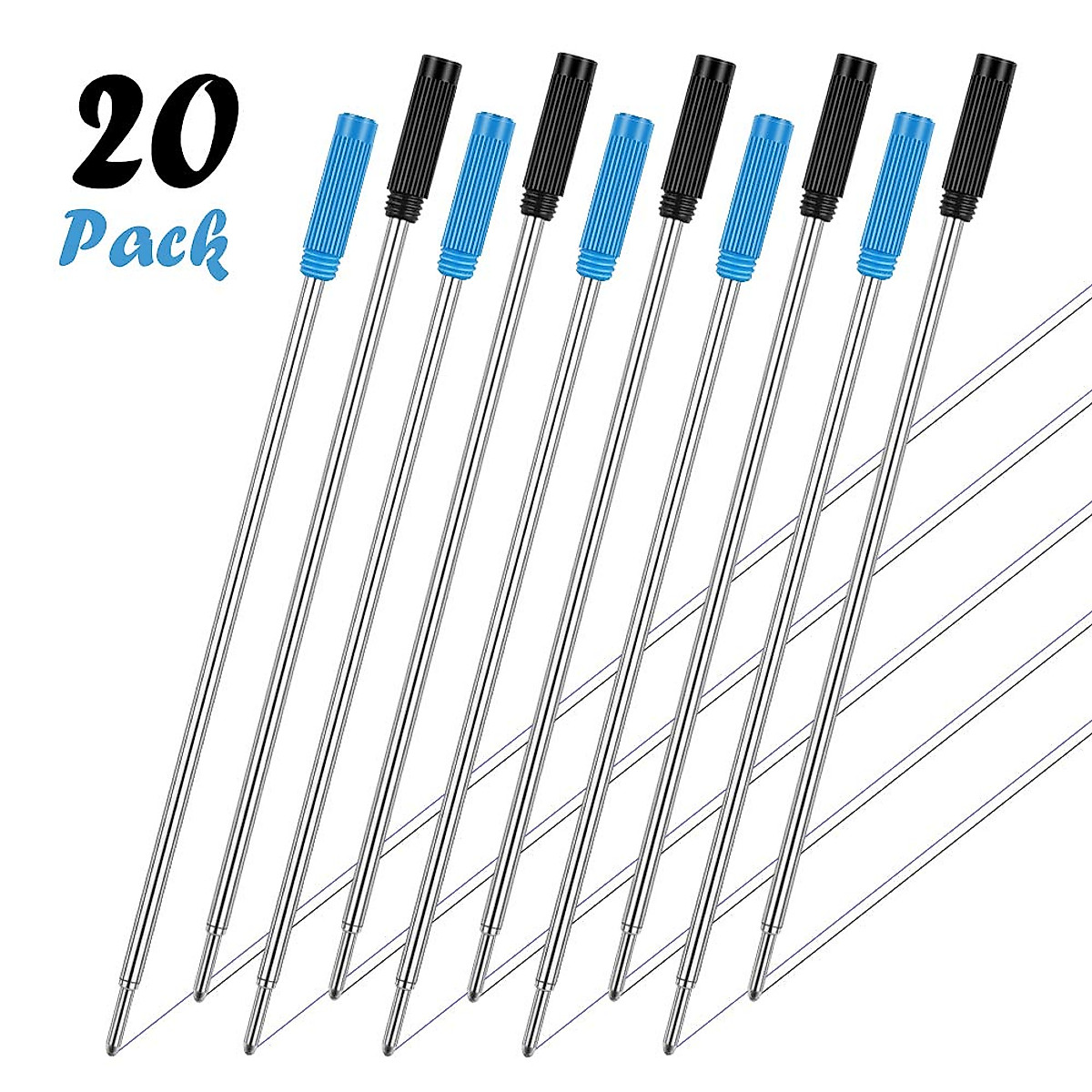 Unibene Cross Compatible Ballpoint Pen Refills 20 Pack, 1.0mm Medium Point-10 Black & 10 Blue, Smooth Writing Replaceable German Ink Refill