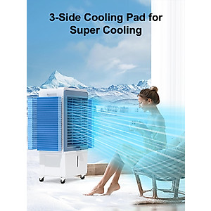 Uthfy Evaporative Air Cooler, 6000 CFM Swamp Cooler with 13.5 Gallon Water Reservoir, 120°Oscillation Portable Air Cooler with Remote Control, 12H Timer, 3 Wind Speeds for Outdoor Indoor Use