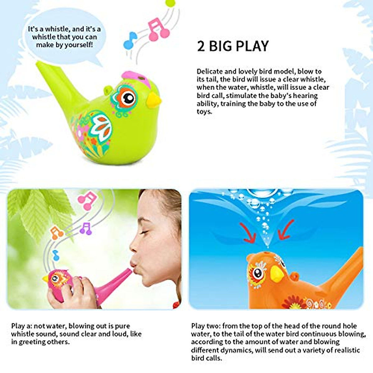Tovip 1Pcs Coloured Drawing Water Bird Whistle Bathtime Musical Toy for Kids Early Learning Educational Children Gift Toy Musical Instrument