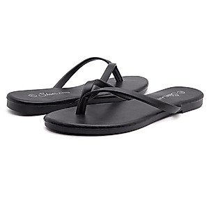 Shoe Land Falema Women's Flip Flops, Casual Thong Sandals, Slip-On Slides, Lightweight Casual Flat Sandals with Cushioned Footbed for Walking, Daily Wear, and Shopping,Black, Size 8.0
