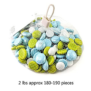 2 Pound Glass Gems Stones Pebble Rocks Mixed White,Blue,Green Flat Marbles for Bowl,Flower Vase Fillers,Floral Arrangement,Mosaics Crafts,Fairy Garden Decor,Fish Tank,Candle Holder,Approx.190~200 PCS