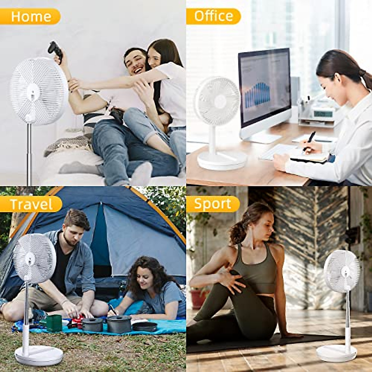 Astaowl Portable Foldable Fan,10800mAh Rechargeable Standing Fan,USB Desk Fan,4 Speed,Battery Operated Fan,Remote Controller,Quiet Telescopic Fan for Office Bedroom Outdoor Travel Camping Fishing