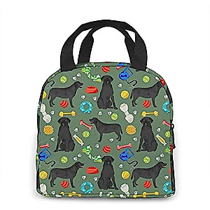 SHENGBAO Lunch Bag Black Lab Dog Cute Labrador & Toys Lunch Box Insulated Bag Tote Bag For Men/Women Work Travel, one size
