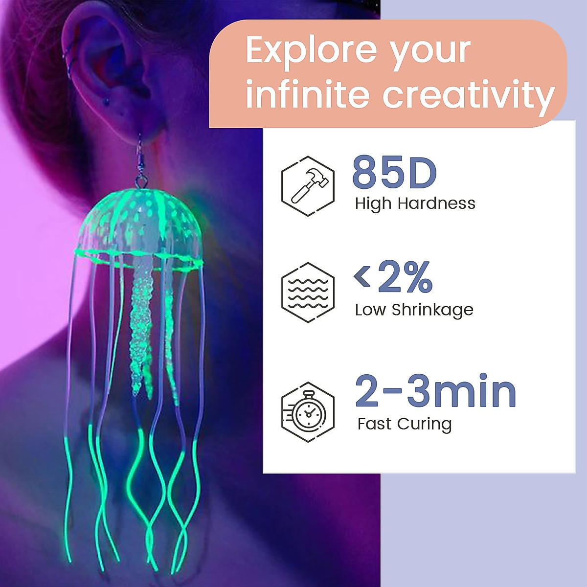 Bsrezn 300g Clear UV Resin Hard, High Gloss UV Cure Epoxy Resin Crystal Kit Premixed Resina UV Curing Transparent Solar Activated Glue for Jewelry Making Fast Curing