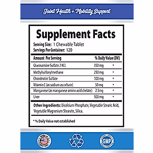 PET SUPPLEMENTS Hip and Joint for Dogs Treats - Hip & Joint Support - for Dogs - Chewable - glucosamine sulfatew - 1 Bottle (120 Chewable Tablets)