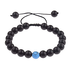 8mm Distance Bracelet Lover Couple Relationship Natural Stone Beads Yoga Bracelet Strand Stretch Bracelet Couple Jewelry for Him or Her Men and Women (Blue)