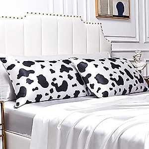 Nttspring Satin Pillowcase for Hair and Skin,King Size Pillow Cases 2,Silky Cow Print Pillow Cases Set of 2 Soft&Cozy Silk Satin Pillow Cases for Women 2 Pack with Envelope Closure(20x36,Cow)