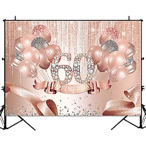 Sensfun Rose Gold Happy 60th Birthday Backdrop Decorations for Women Pink Glitter Ribbon Balloons Dots Photography Background Shining Diamond Sixty Years Old Party Banner Photo Studio Props 7x5ft
