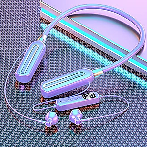 5.0 Neck Hanging Wireless Bluetooth Headset Intelligent Digital Display Can Be Inserted Into The Card, Sports Range Noise Cancellation Can Call (Purple)