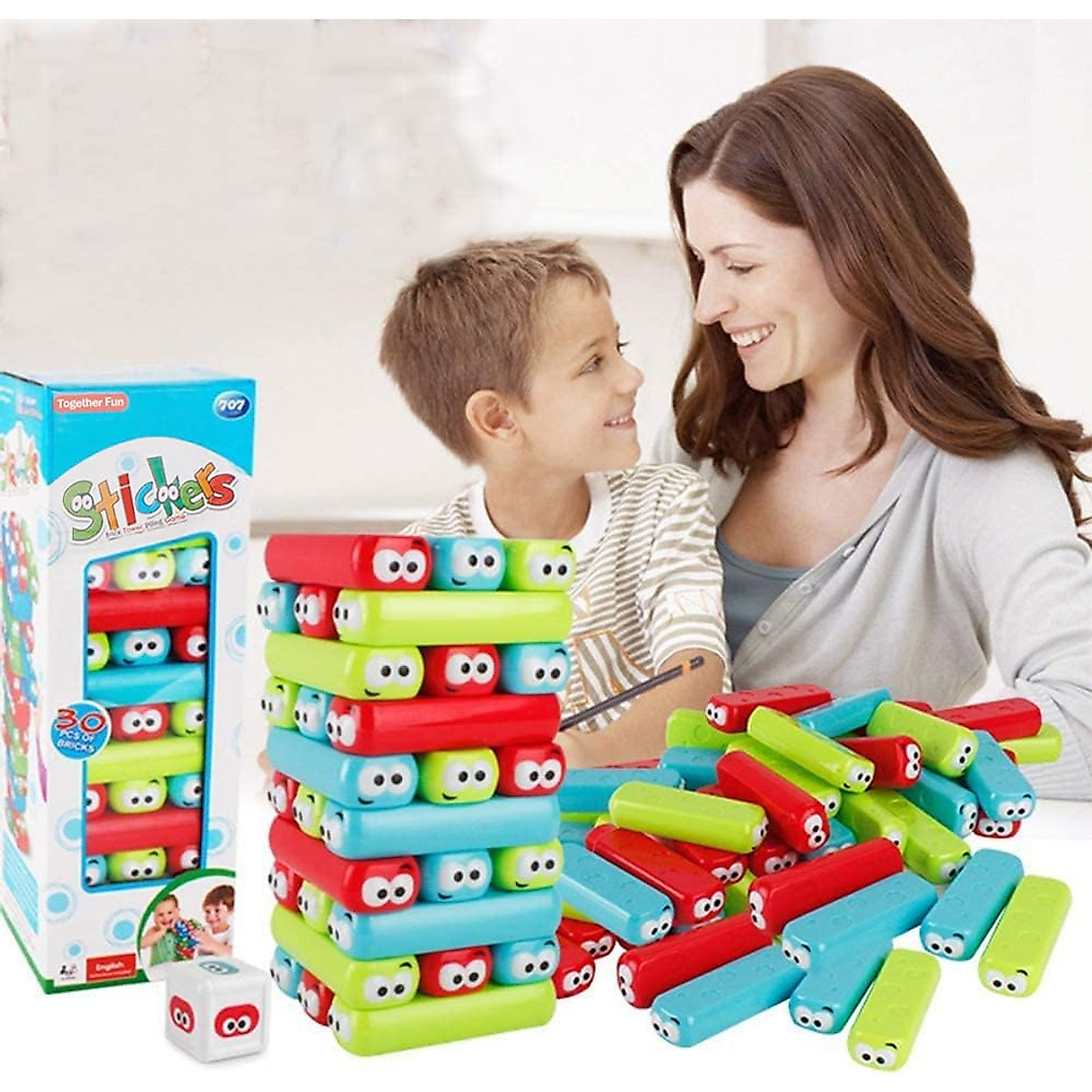 wonuu Timber Tower Block Stacking Game Colored Cartoon Plastic Building Blocks Board Educational Toy Game