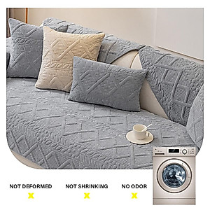 KCCRHIN Solid Color Sofa Cover 3 Cushion Chenille Couch Cover Sectional Thickened Non-Slip Sofa Slipcovers Modern Style Sofa Cushion Covers L/U Shape for Dogs Washable,Blue,70 * 70cm/27.6 * 27.6in