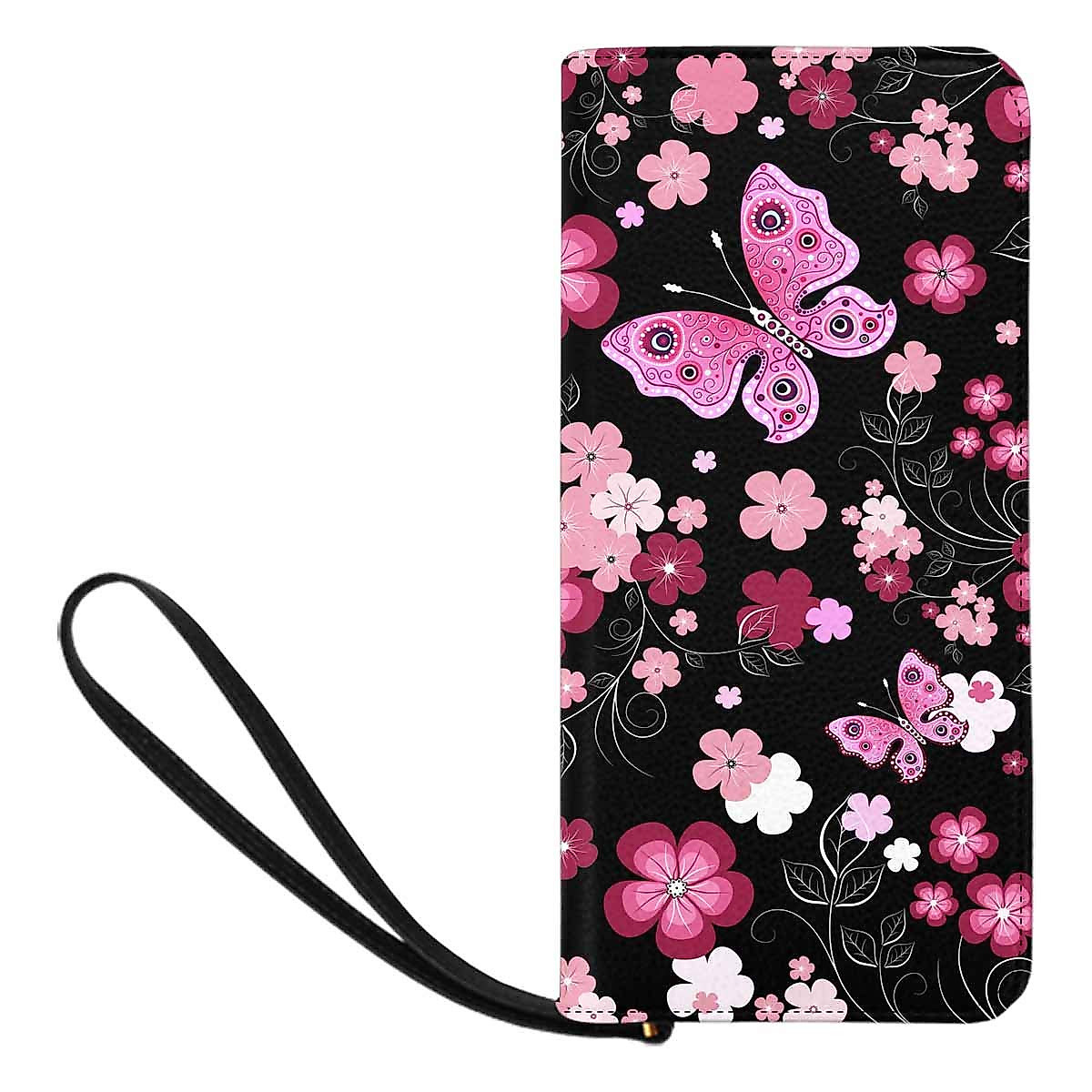 InterestPrint Women's Flower and Butterflies Wrist Strap Long Purse