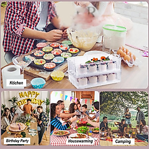 BTSKY 2 Tier Clear Plastic Cupcake Holder with Lid & Handles, Portable Cupcake Carrier for 24 Cupcakes, Stackable Cupcake Storage Container with Convenient Slot Tray Large Plastic Storage Box, White