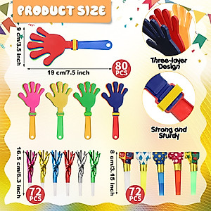 Yunsailing 224 Pcs Party Noise Makers Bulk Include Hand Clapper Noisemaker for Sporting Events Glitter Fringed Blowout Musical Plastic Blower for Kids Adult Birthday Carnival Graduation Decorations