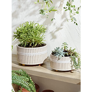 LE TAUCI Succulent Pots, 6.5+8 Inch Ceramic Indoor Plant Pot with Drainage Hole, Modern Round Decorative Flower Pot, Set of 2, Reactive Glaze White