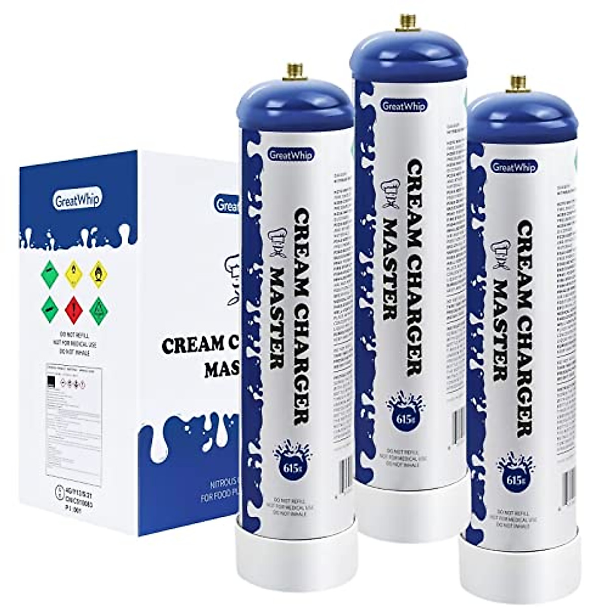 GreatWhip 615 garm Whipped Cream Chargers 0.99 Liter Pure N2O Whip Cream Charger Cylinder (3 Cylinders)