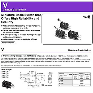 Omron Micro Limit Switch V-15-1C25 15A 125/250VAC #E66D (Pack of 2)