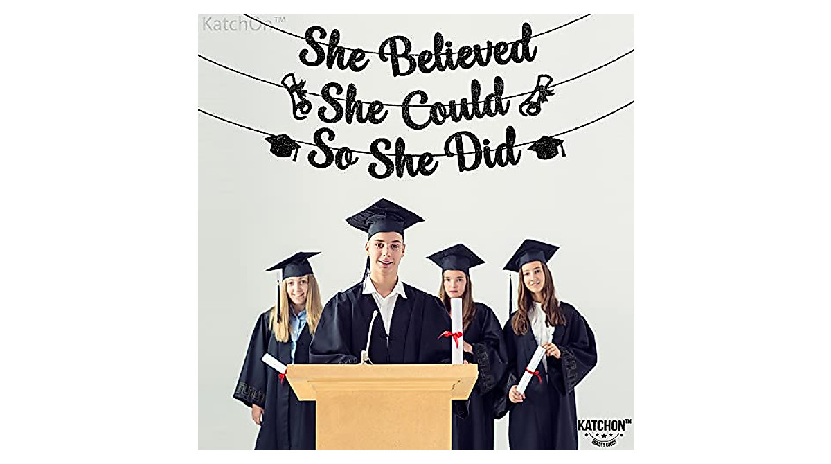 Graduation Banner - She Believed She Could So She Did | 10-Foot Glitter ...