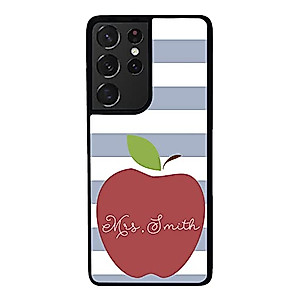 Apple Teachers Appreciation Personalized Black Rubber Phone Case Compatible With Samsung Galaxy S23 S23+ Ultra S22 S22+ S21 S21FE S21+ S20FE S20+ S20 Note 20 S10 S10+ S10e