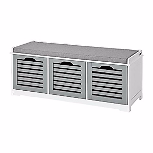 Haotian FSR23-HG, Storage Bench with 3 Drawers & Padded Seat Cushion, Hallway Bench Shoe Cabinet Shoe Bench