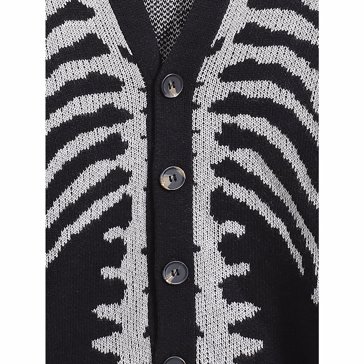 GORGLITTER Men's Skeleton Cardigan Sweater Y2K Long Sleeve Lightweight Open Front Sweater Black and White Large