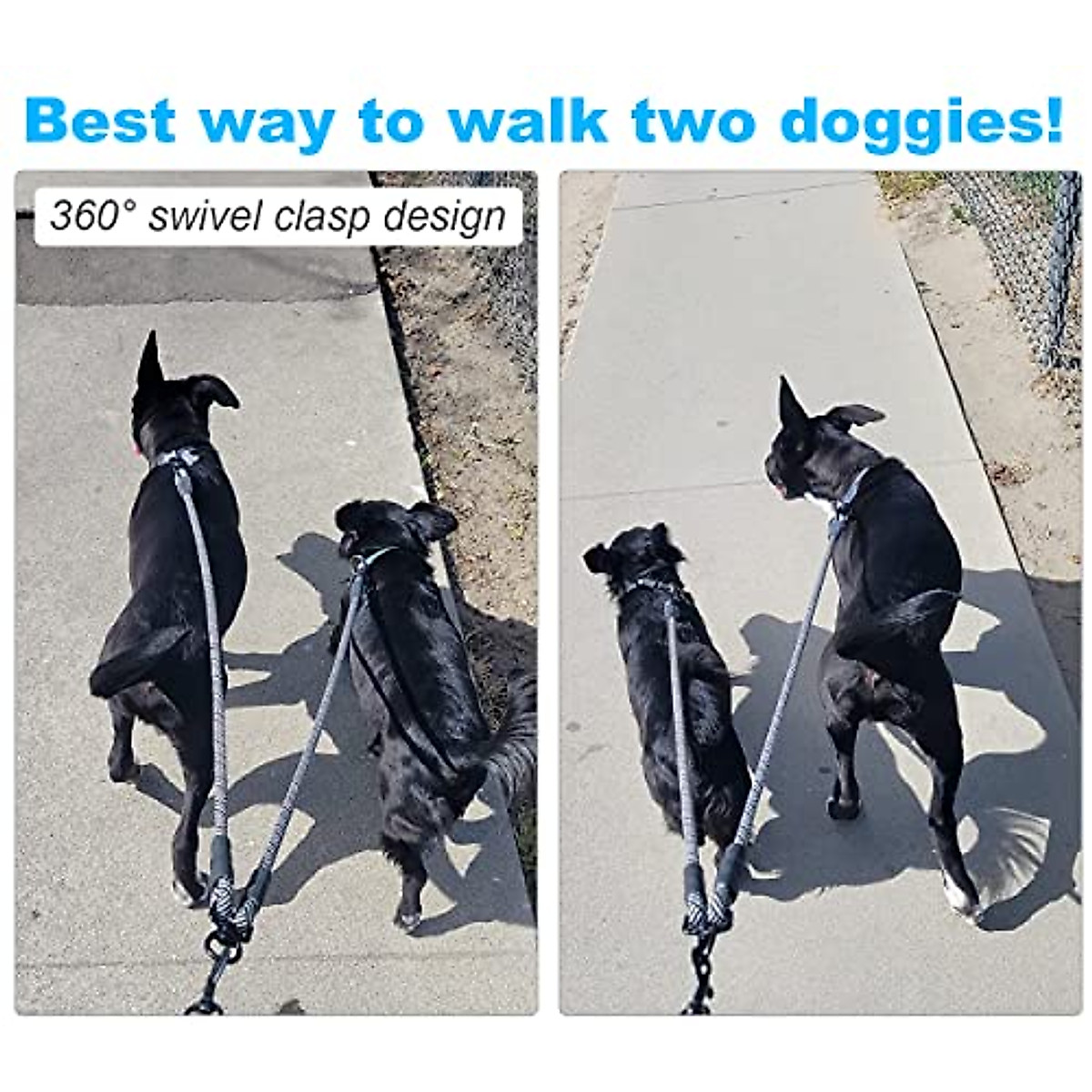 Mycicy Double Dog Leash Coupler, Tandem Leash for Two Dogs, No Tangle 360° Swivel Rotation Dual Strong Dog Leash Splitter, for Large Medium Small Dogs (33inch)