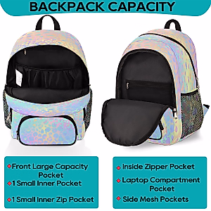 Pardick Leopard Print School Backpacks for Girls Boys Teens Students - Rainbow Leopard Print Stylish College Schoolbag Book Bag - Water Resistant Travel Backpacks for Women Men