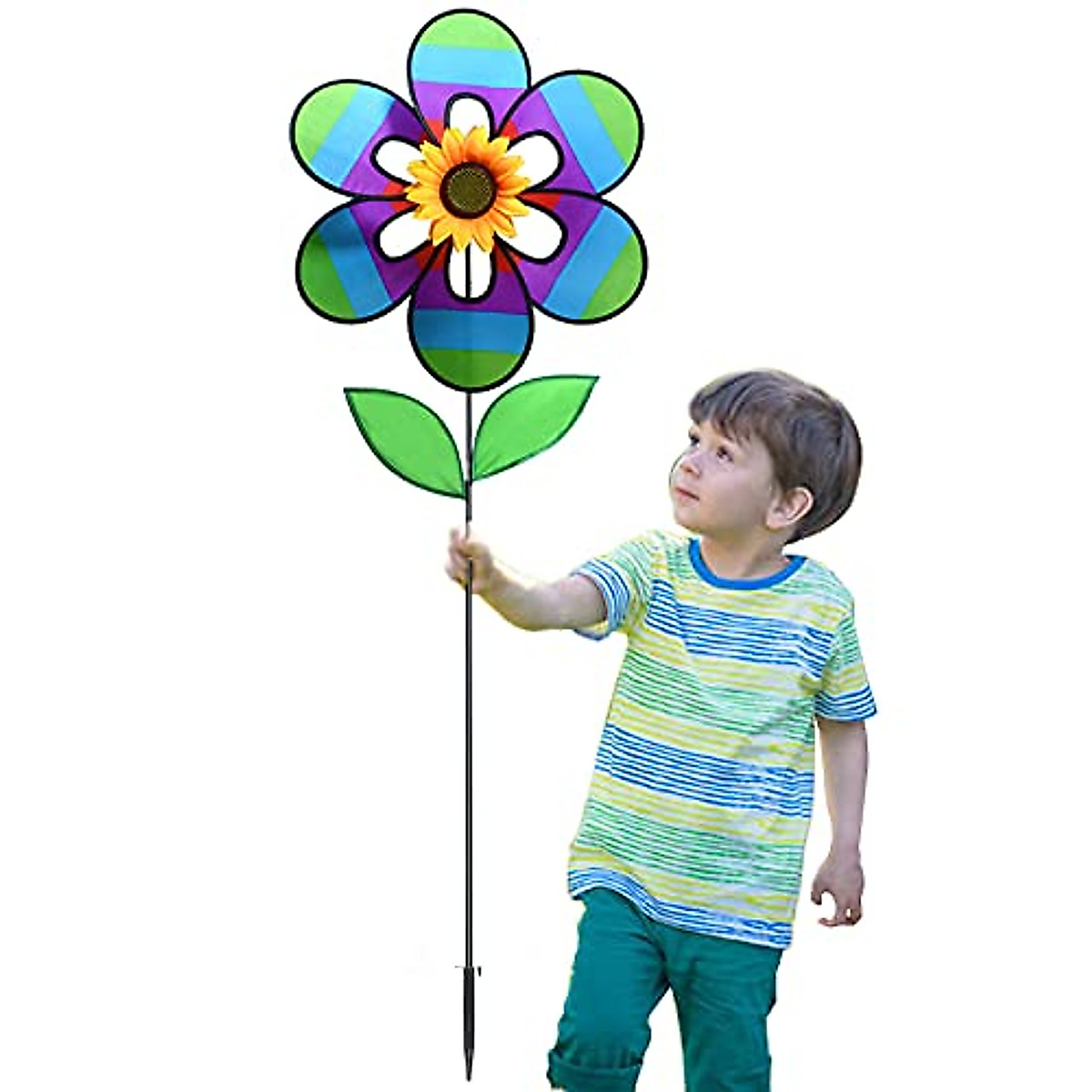 Rainbow Sunflower Garden Pinwheels Whirligigs Wind Spinners Kids Toys for Yard Decor Windmill Bird Deterrent Lawn Decorations Decorative Garden Stakes Outdoor Whimsical Baby Gifts