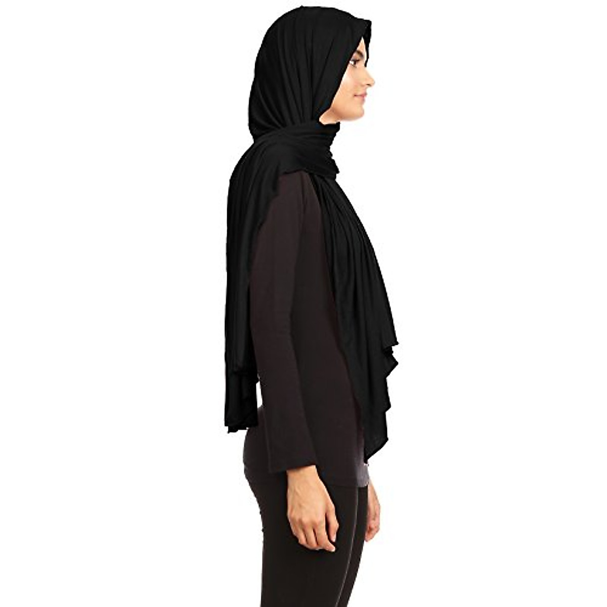 Abeelah Jersey Hijab Scarf - Made in the USA - Islamic, Muslim, African and Indian Fashion Compatible (Black)