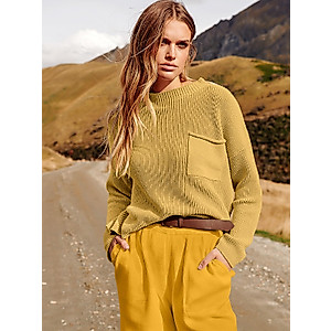 ANRABESS Women's Two Piece Outfits Long Sleeve Knit Top Fall Sweater Set Oversized Pants Tracksuit Lounge Sets Yellow Medium