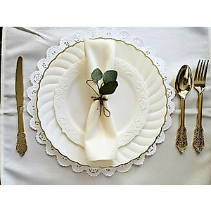 " OCCASIONS " 50 Plates Pack (25 Guests)-Vintage Wedding Party Disposable Plastic Plate Set -25 x 10.25'' Dinner + 25 x 7.5'' Salad/dessert plates (Blossom Ivory & Gold)